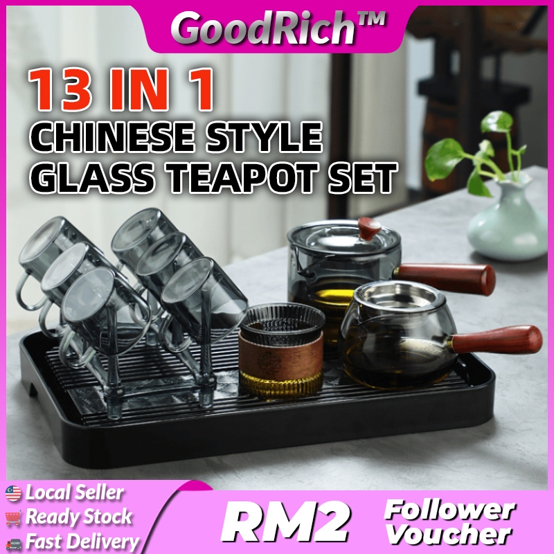13 IN 1 Style High Borosilicate Glass Teapot Set Glass Tea Kettle With ...