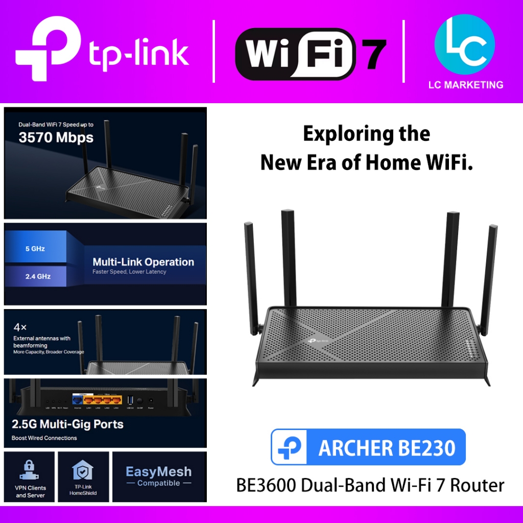 TP-Link Archer BE230 WiFi 7 BE3600 Router Dual-Band Dual 2.5G Ports ...