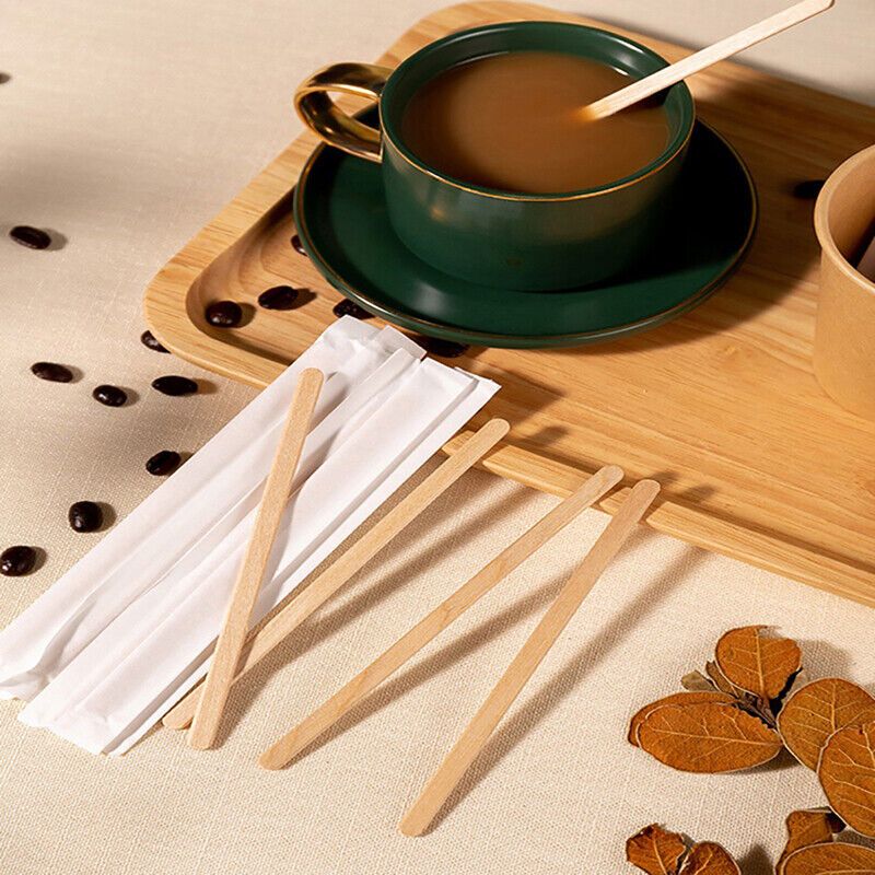 100/200pcs Individual Pack Disposable Bamboo Stirring Stick Birch ...