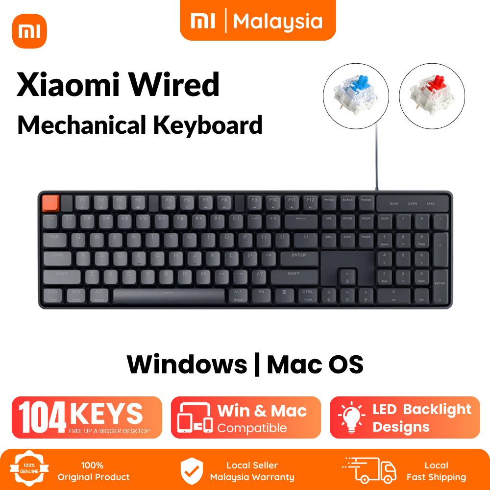 Xiaomi Mi Wired Mechanical Keyboard 104 Full Key 6 LED Backlight Design ...