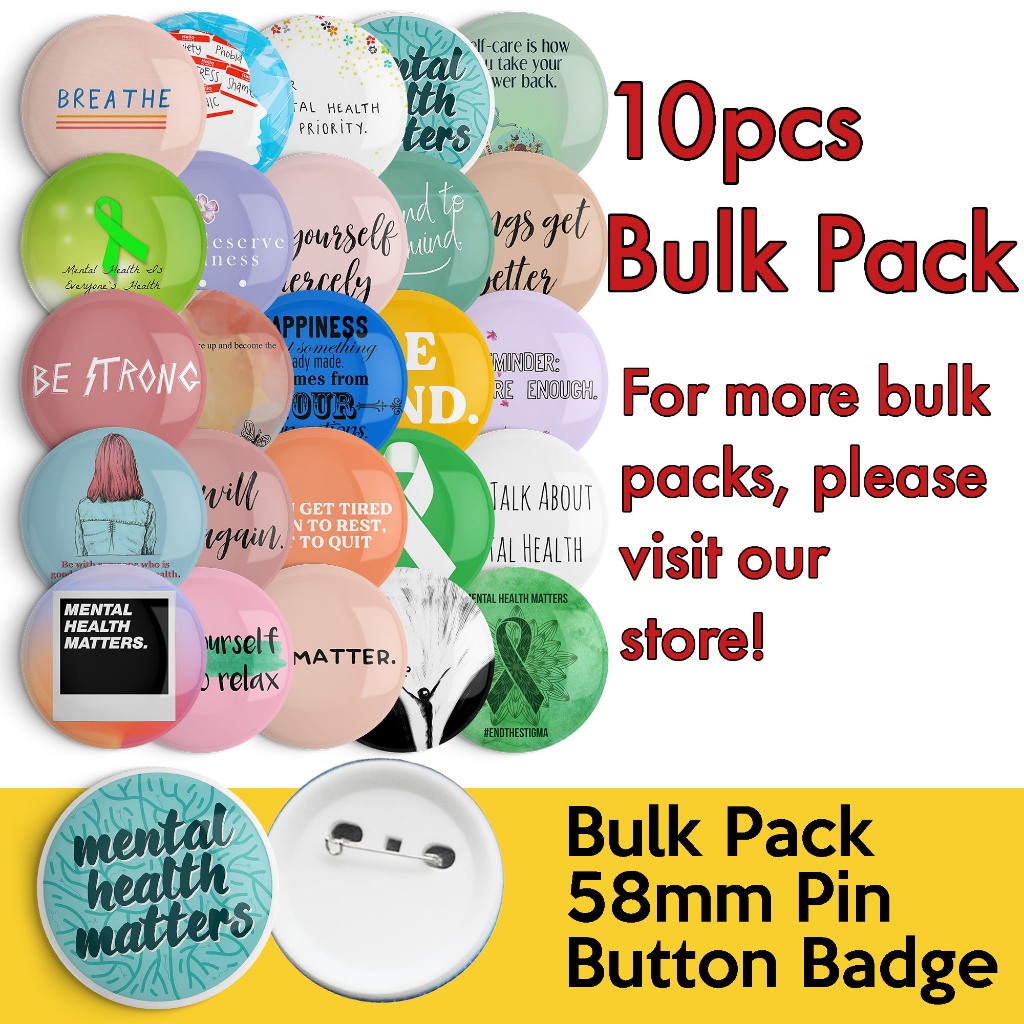 Bulk Pack 10pcs Mental Health Awareness Woke Designs 58mm 44mm Button ...