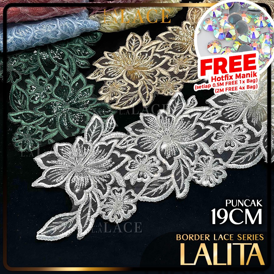 Border Lace LALITA 19cm Bunga Besar Renda Flower Labuci Sequine Patch ...