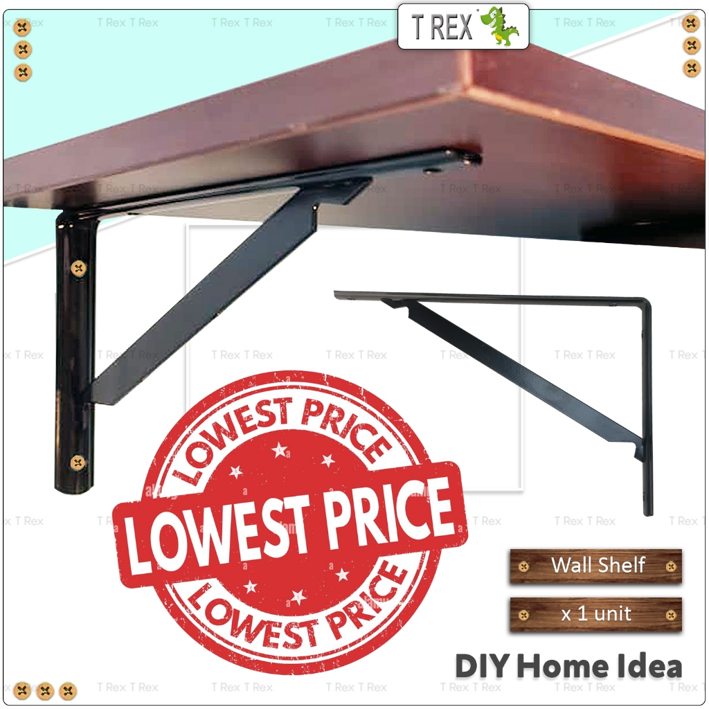 T Rex DIY Hero Black Coat Wall Shelf Shelving L Bracket Wall Mount Rack ...