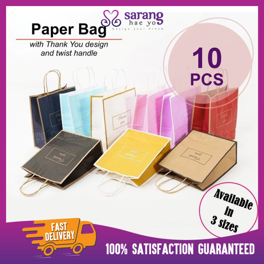 10PCS /PKT Thank You Paper Bag Twisted Handle Paper Beg Kahwin Beg ...