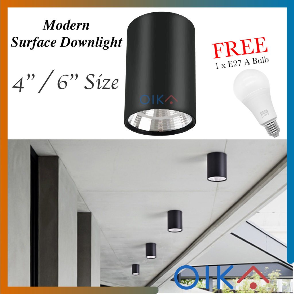 4" / 6" E27 Surface Mounted Downlight Flush Mount Casing Ceiling Light ...