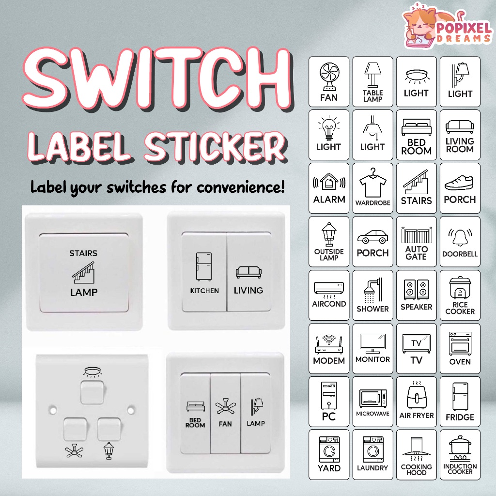 [90PCS/154PCS] Light Switch Label Transparent Sticker BUNDLE for ...