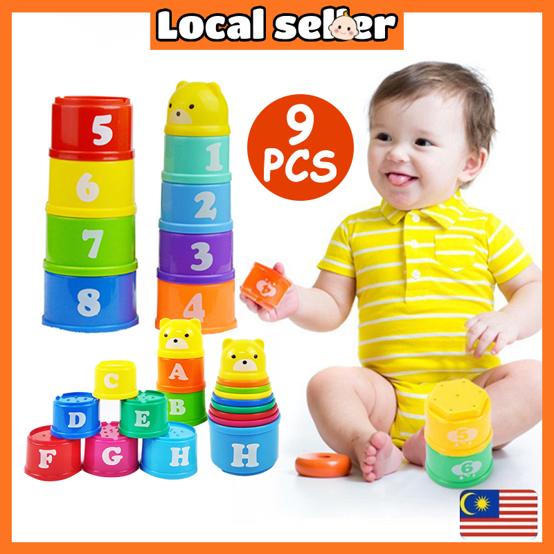 Aikoky 9 Pcs Stacking Cups Towers Baby Stacking Blocks Educational Toys ...
