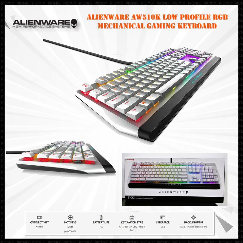 ALIENWARE AW510K LOW PROFILE RGB MECHANICAL GAMING KEYBOARD - LUNAR ...