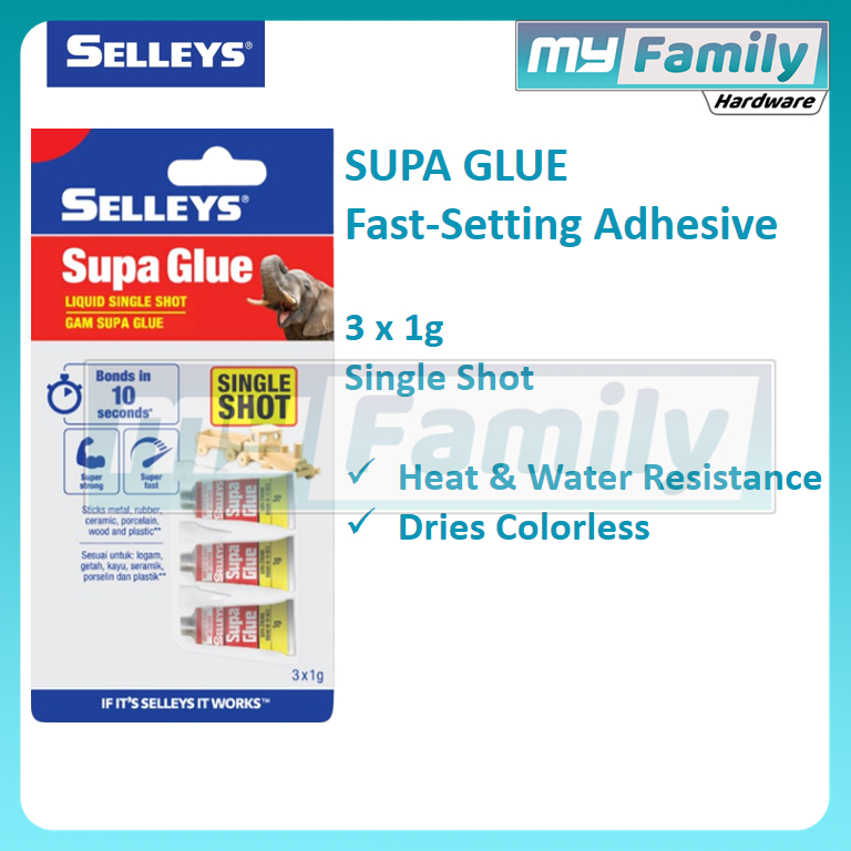 SELLEYS Supa Glue 3 x 1g Single Shot Pack Clear Multi-Purpose Adhensive ...