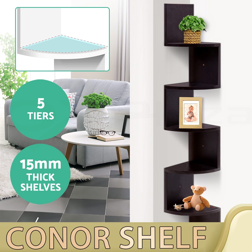 5 Tiers Corner Shelf Wall Mount Rack Rak Dinding Display DVD CD ...