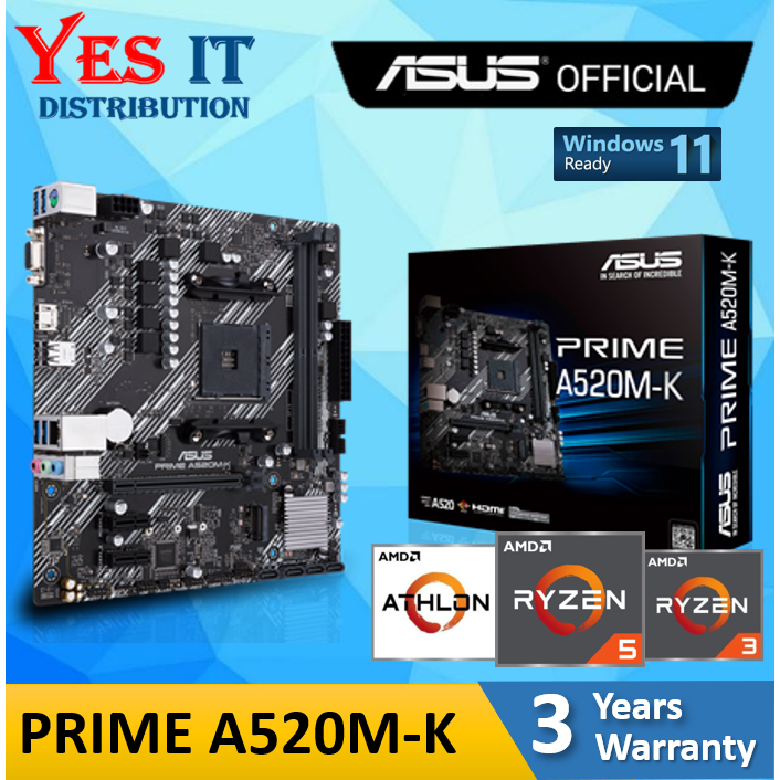 ASUS PRIME A520M-K (Ryzen AM4) mATX Motherboard + AMD RyzenTM 3000 ...