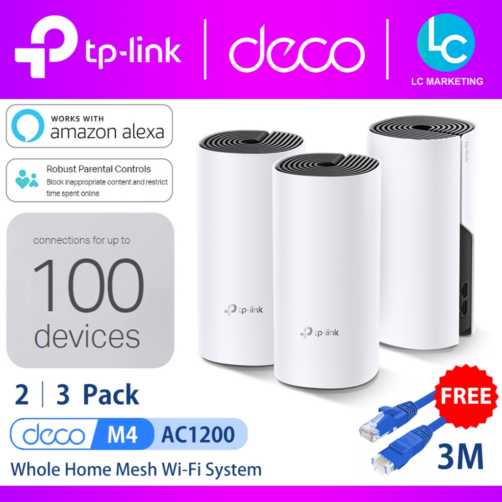 TP-Link Deco M4 (2-Pack/3-Pack) AC1200 Whole Home Mesh 2.4Ghz+5Ghz WiFi ...
