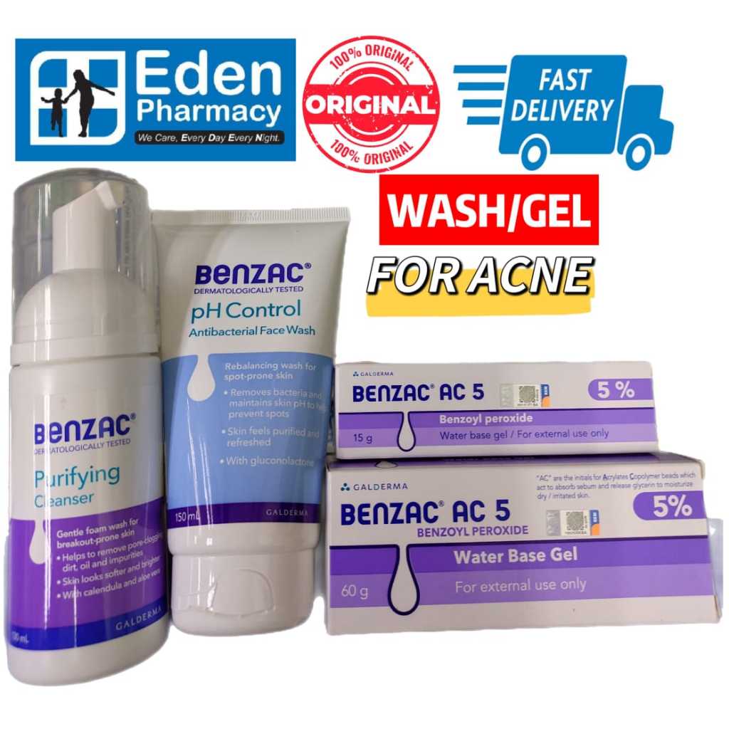 Benzac antibacterial facial wash 150ml / benzac purifying cleanser 130ml / benzac gel | Shopee ...