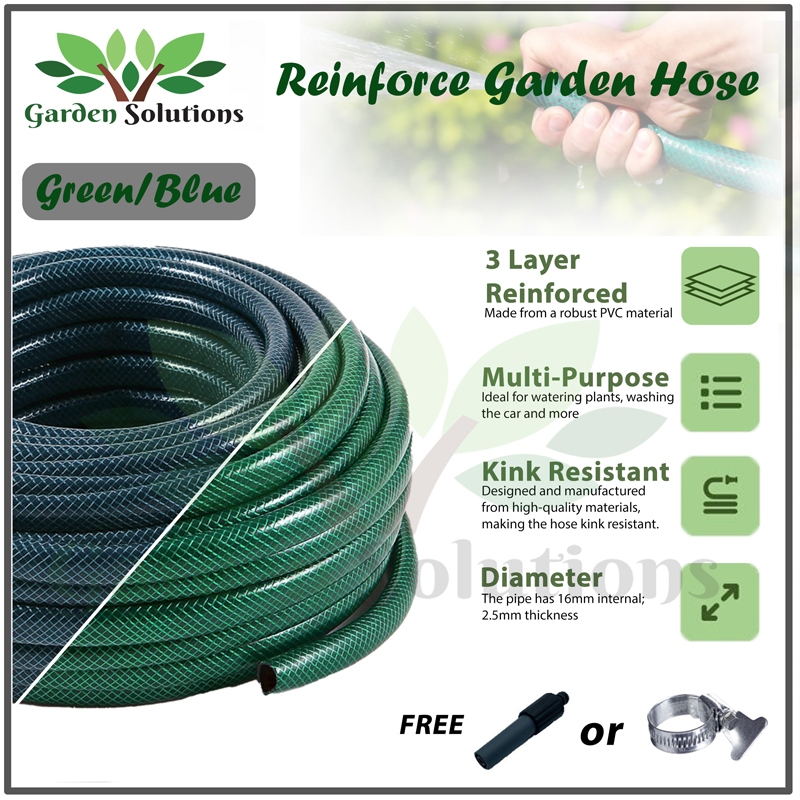 5m 10m 20m 30m x 2.5mm Reinforced PVC Flexible Garden Hose Green Getah ...