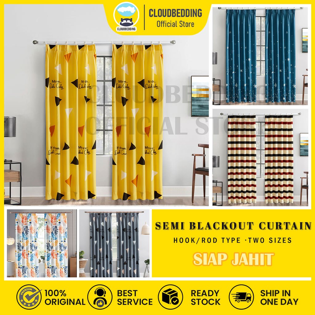 Premium Hook Type Modern Langsir Curtain Semi Blackout Langsir Pintu ...