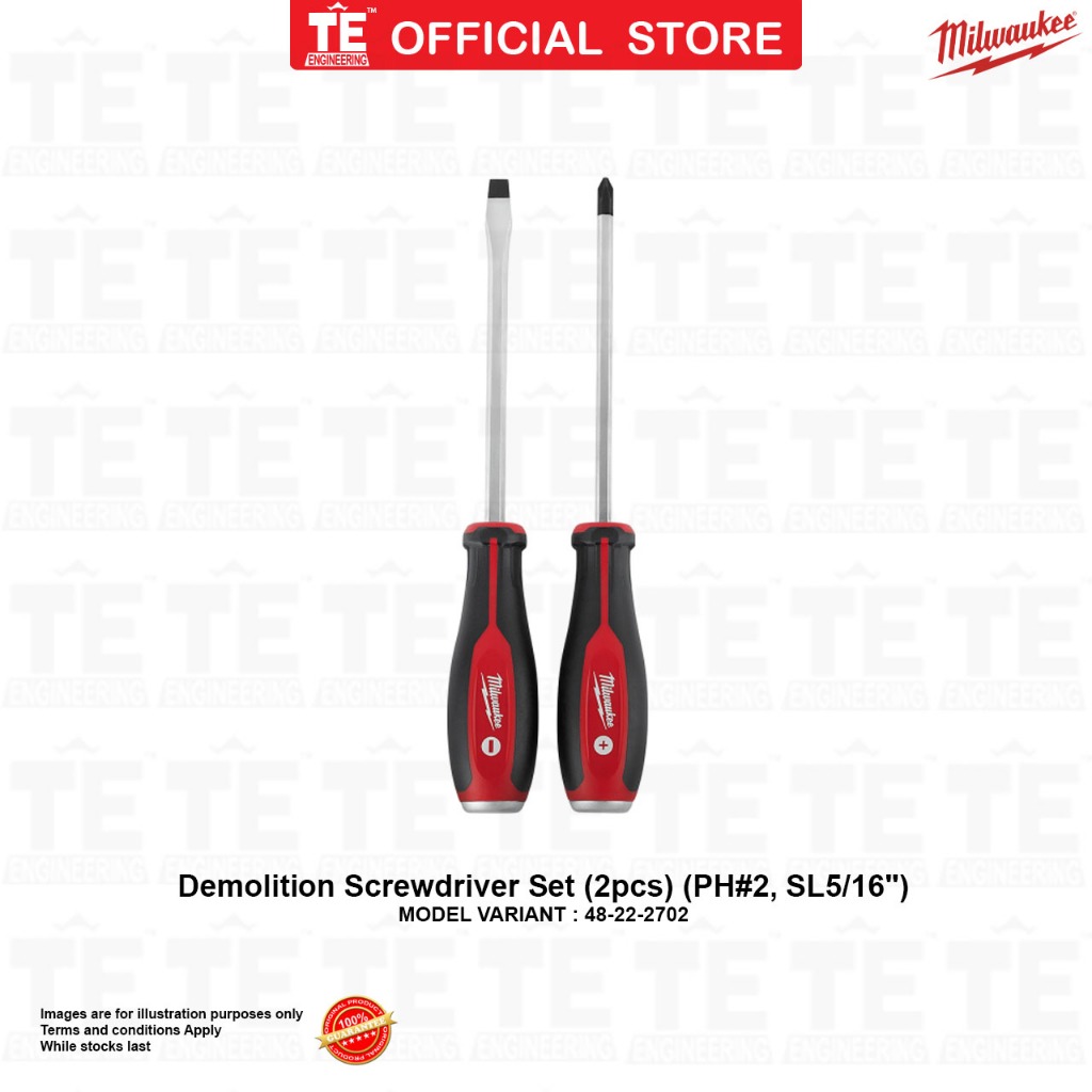 Milwaukee Demolition Screwdriver Set (2 pcs)(PH 2,SL5/16")-(48-22-2702 ...