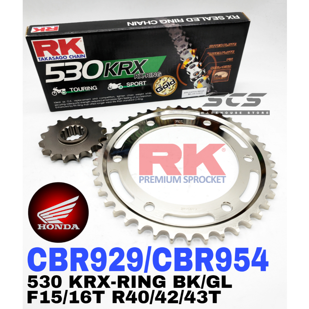 RK Sprocket Set HONDA CBR954 CBR954RR 00-03 530 GB X-Ring Rivet Gold ...