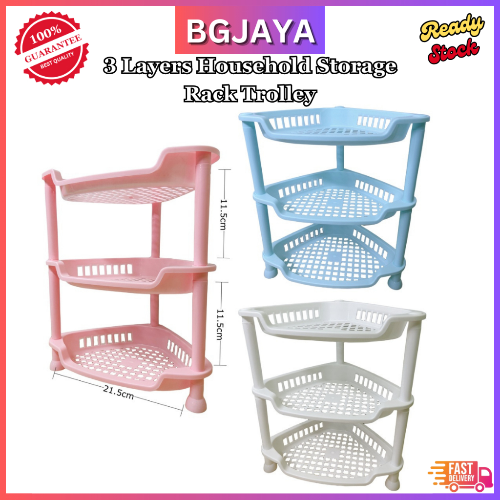 3 Layers Household Storage Rack Trolley Tripod Kitchen Sundries Rack ...