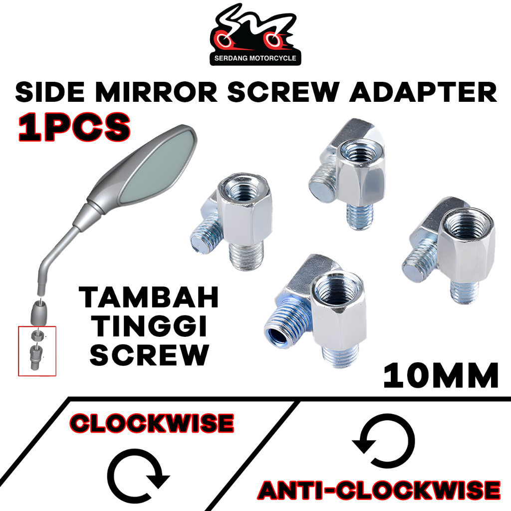 (1Pcs) Side Mirror Screw Adapter 10mm Universal skru tambah tinggi ...