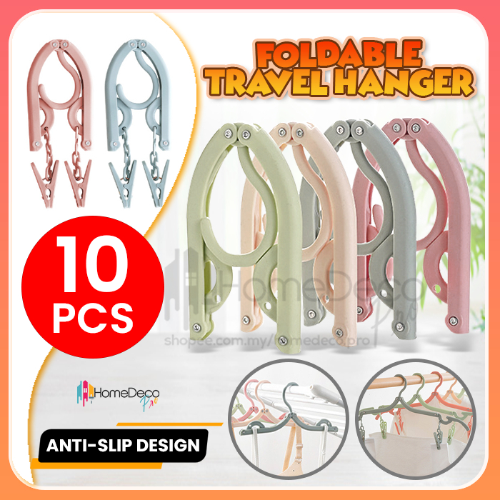 10 Pcs Folding Hanger Portable Travel Foldable Plastic Hanger Non-slip ...