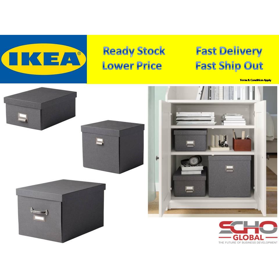 Ikea-TJOG Storage box with lid, dark grey | Shopee Singapore