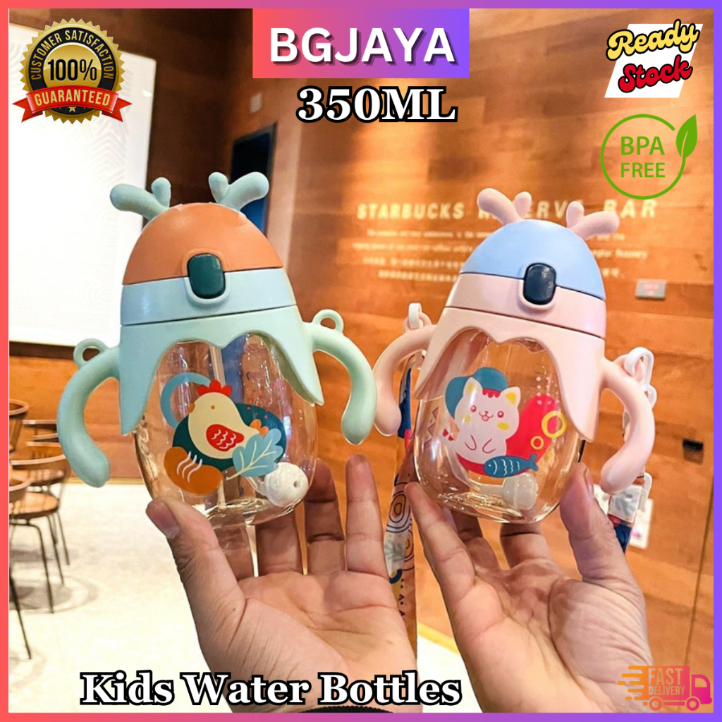 350ML Kids Water Bottle Cute Cartoon Drinking Bottle with Straw and Strap BPA Free Botol Air ...