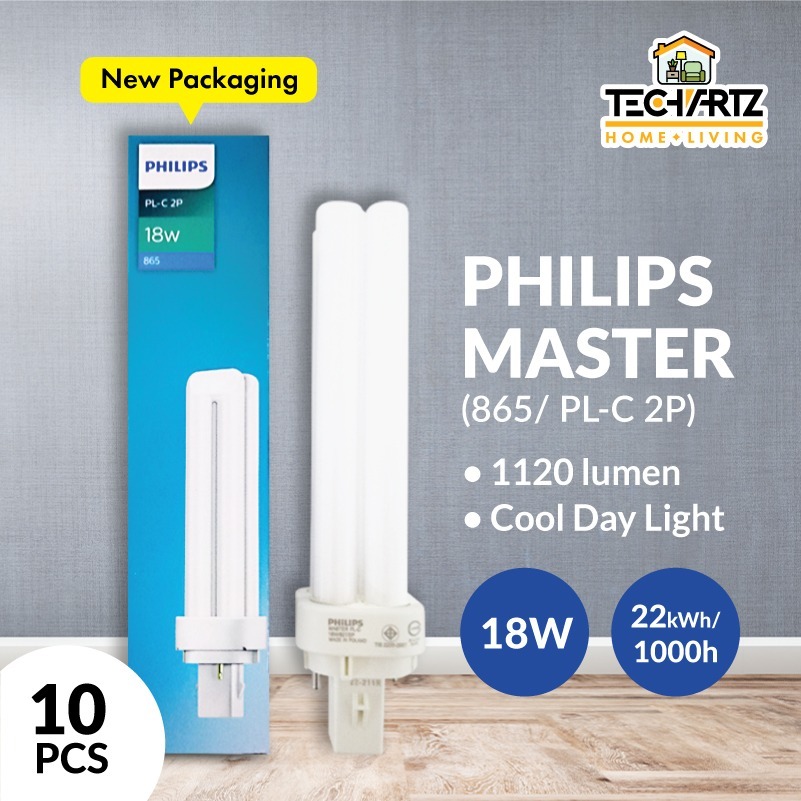 10 Pcs PHILIPS Bulb Philips Master PL-C 18W/865/2P Cool Daylight (White) & PL-C 18W/827/2P Warm ...