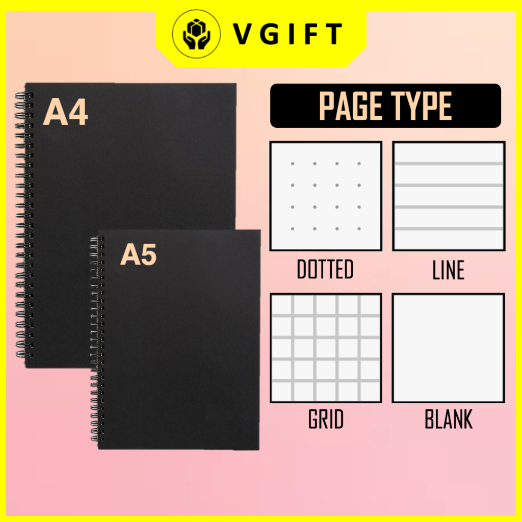 100pages 200pages Black Notebook A4 A5 Spiral Wire O Planner Journal ...