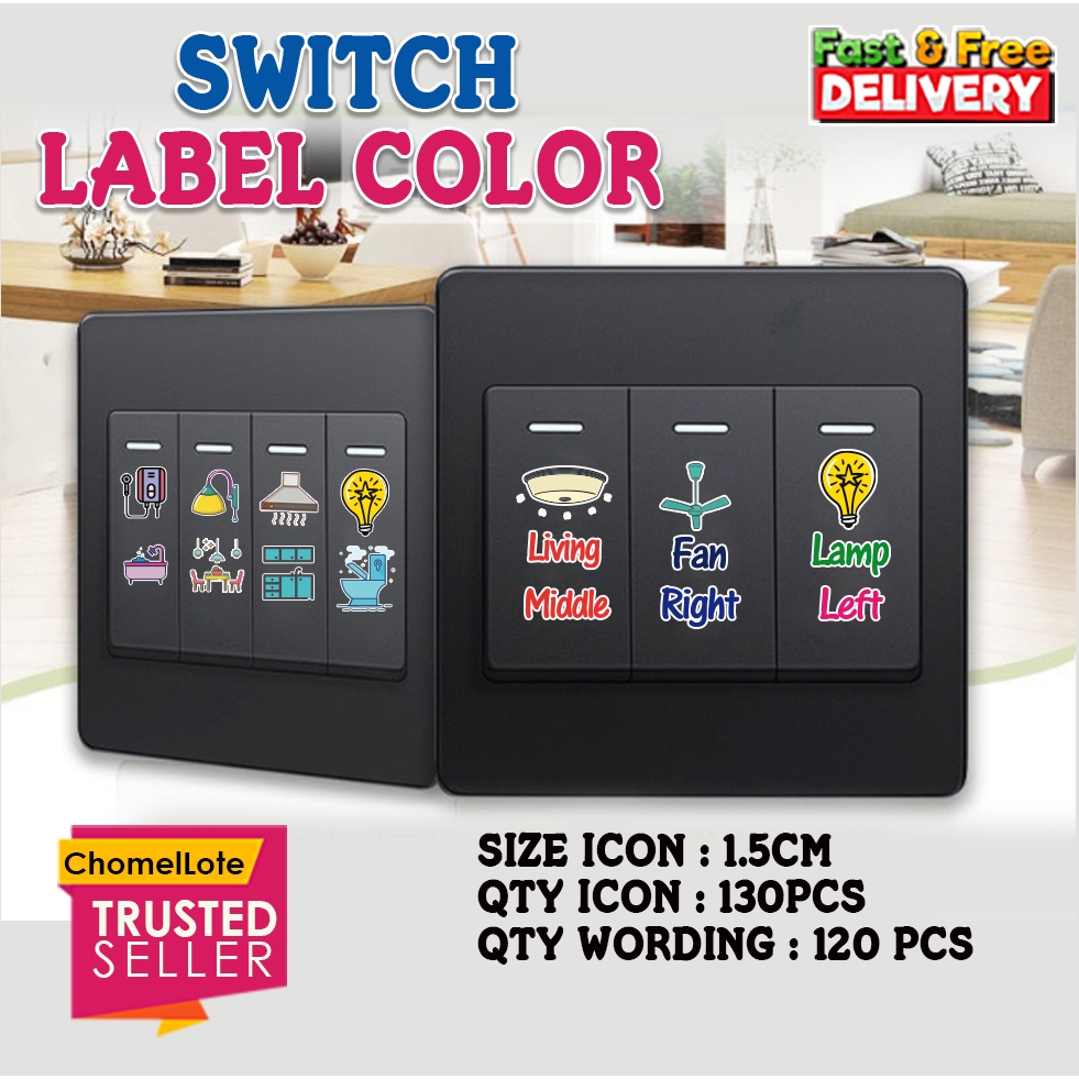 Color Label Switch Sticker Suis Elektrik Suis Rumah Suitable For Black ...