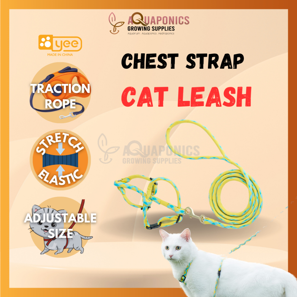 YEE Cat Leash Rope Stretch Elastic Harness Woven Traction Chest Strap ...