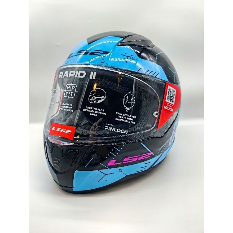 LS2 FF353 Rapid II Player Black Sky Blue Fullface Helmet (single visor ...