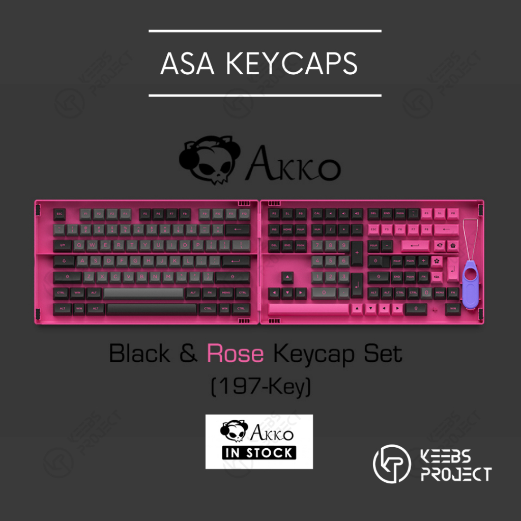 Akko Black & Rose Keycap Set (197-Key) Doubleshot ASA Profile for ...