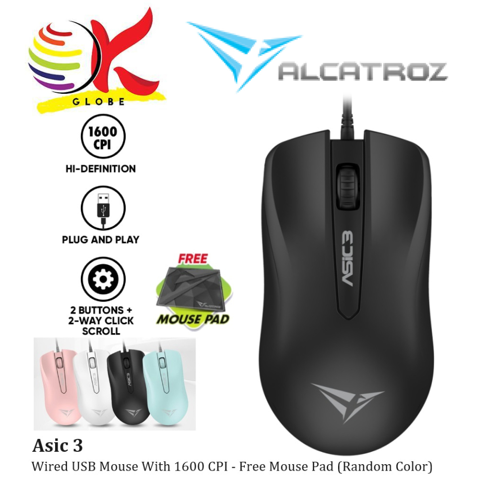 ALCATROZ ASIC 3 WIRED USB MOUSE WITH 1600 CPI / 3 BUTTON OPTICAL HIGH ...