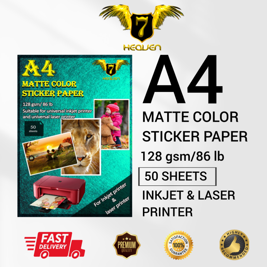 7 Heaven A4 Matte Colour Sticker Paper 128gsm (50pcs/pack) - Light ...