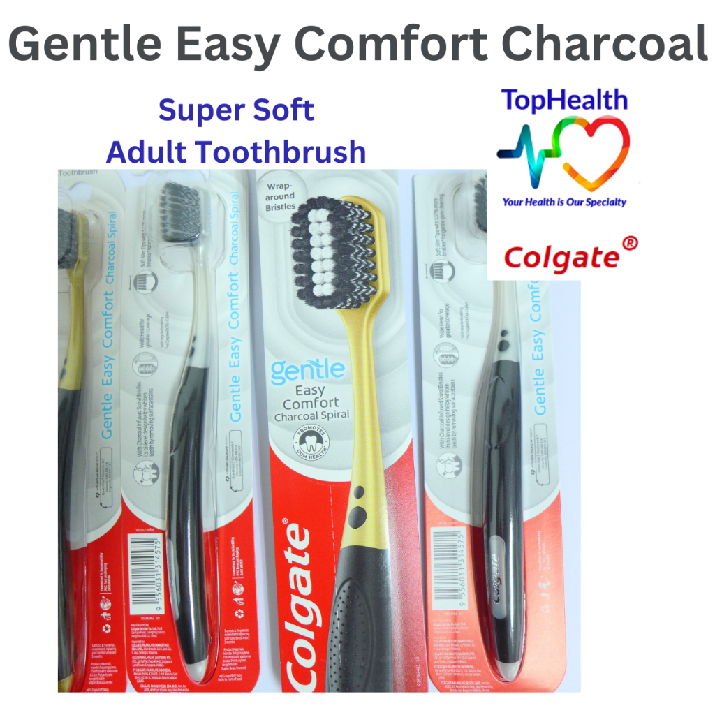 Colgate Gentle Easy Comfort Charcoal Spiral Super Soft Adult Toothbrush ...