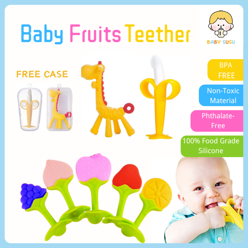 Baby Fruit Teether Giraffe Banana Teether Soft Silicone Teether Free ...