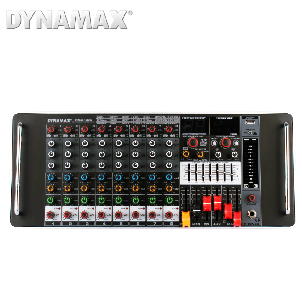 DYNAMAX TX8300 8-Channel 300W x 2 Powered Mixer With USB / Bluetooth ...
