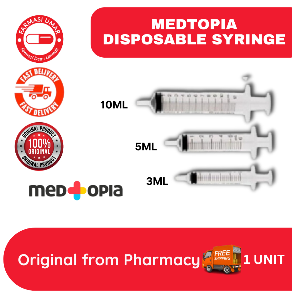 Medtopia Disposable Syringe Luer Lock 3ML, 5ML,10ML/pcs (W/O needles ...