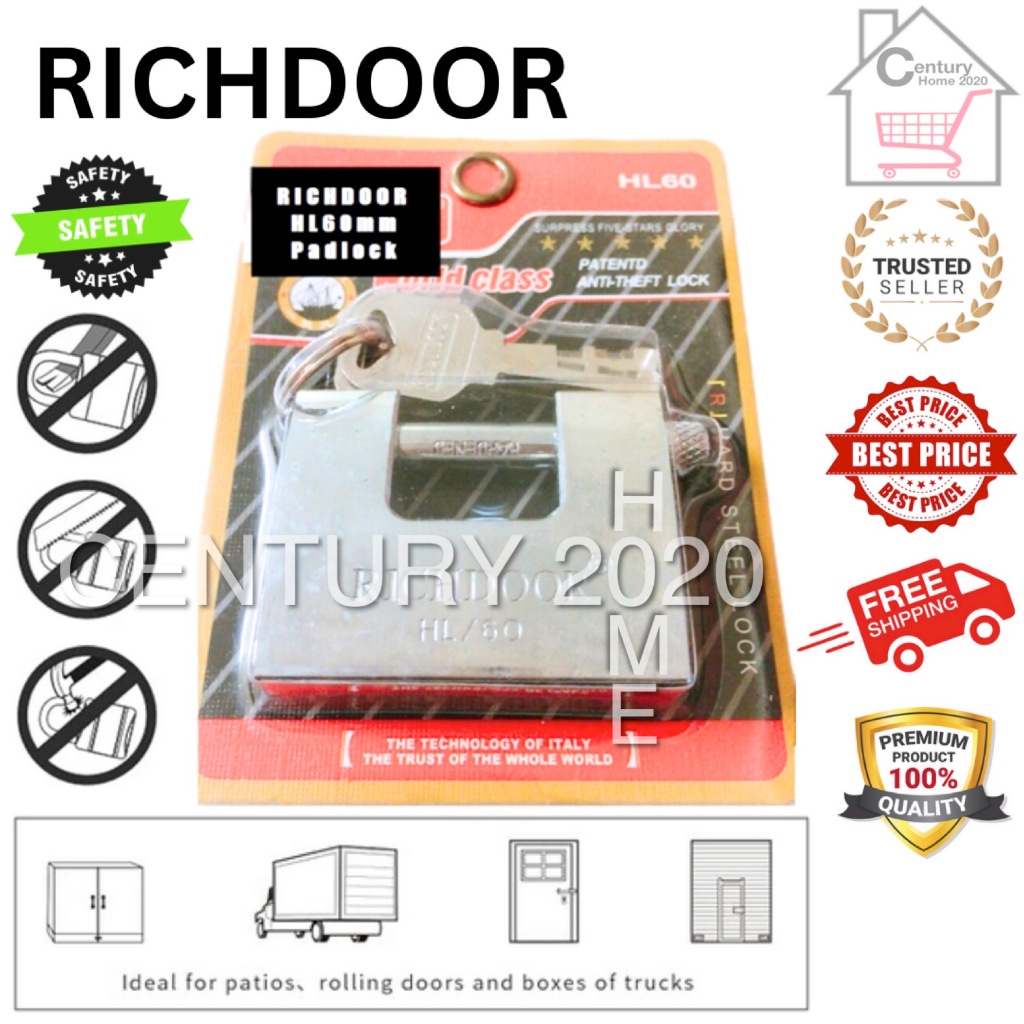 RICHDOOR Armoured Padlock Anti Cut Pad Lock Security Pillar Lock 60mm ...