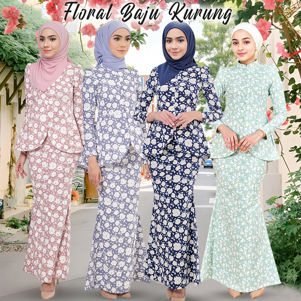 Sarah Kurung Floral Baju Kurung Moden Baju Raya 2024 Polyester Cotton ...