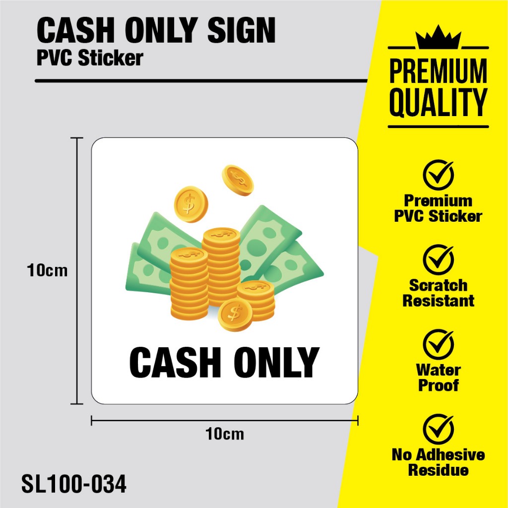 Signage for Cash Only / Tunai Sahaja (10cm x 10cm) | Shopee Singapore