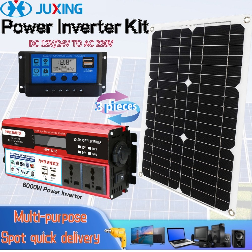 JUXING Power Inverter Solar System Kit 6000W DC12V/24V To AC 220V -240V ...
