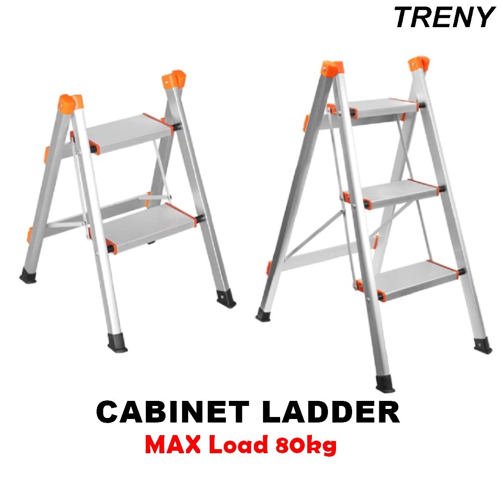Treny Aluminium 2 Step Ladder 3 Step Ladder Foldable Stool Max Load ...