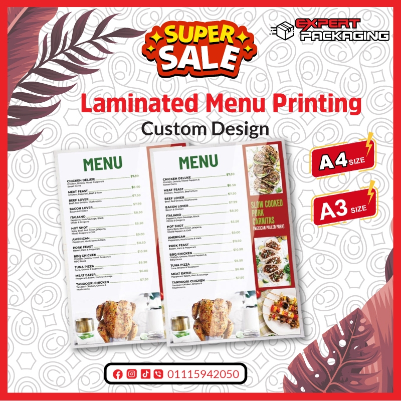 Print Custom Laminated Menu ~ Laminated Menu Printing / A4 menu / A3 ...