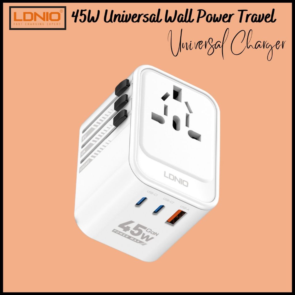 LDNIO Z8 GaN 45W Universal Adapter Wall Power Travel Adaptor Multi Plug Universal Travel Charger ...