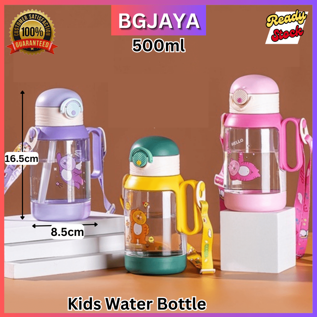 500ML Kids Drinking Bottle Child Learn Handle Bottle with Straw Botol ...