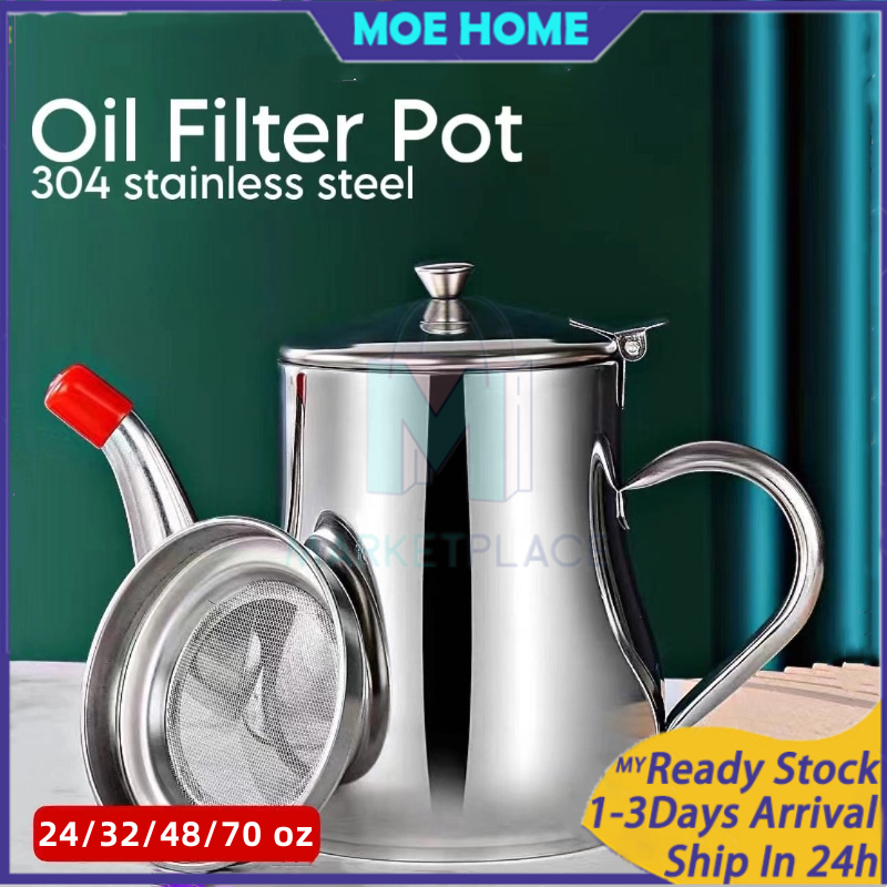 24/32/48/70 oz Stainless Steel Oil Filter Pot with Spout Oil Container ...