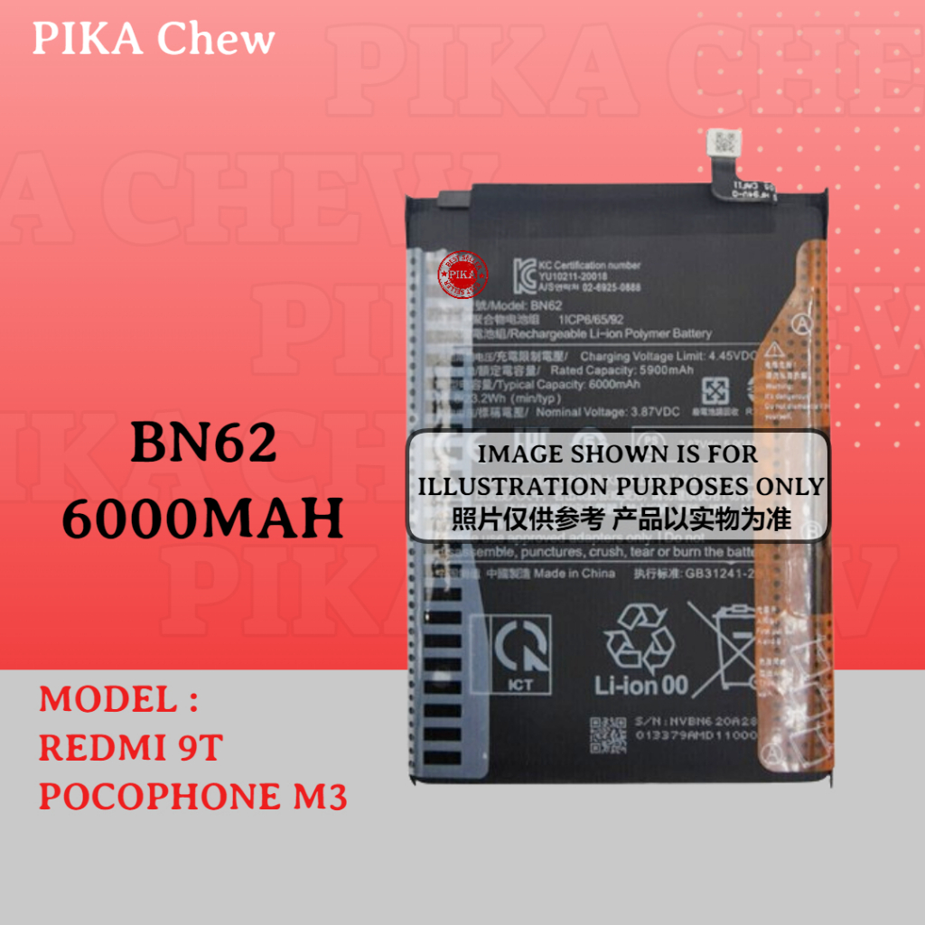 PIKA Compatible BN62 with Xiaomi Redmi 9T / Pocophone M3 Poco M3 BN62 ...