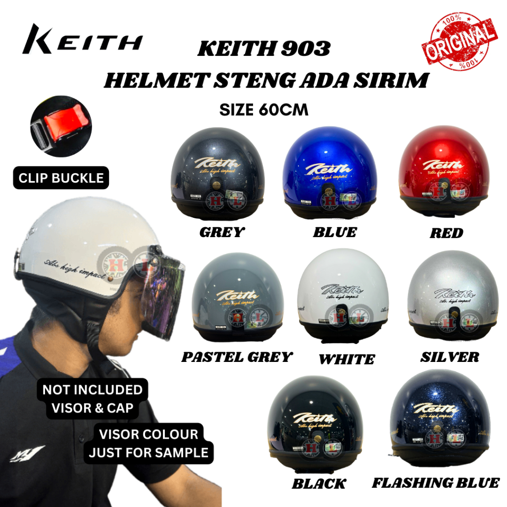 KEITH 903 HELMET 3 BUTTON MHR STENG SIRIM - ( Topi Keledar KH 903 Helmet Half Separuh MHR Size L ...