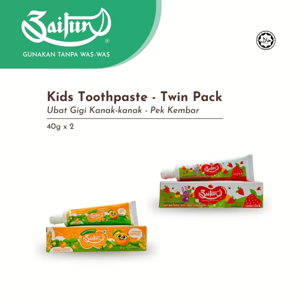 Zaitun Fluoride Free Kids Toothpaste - Strawberry/Orange (40g x 2 ...
